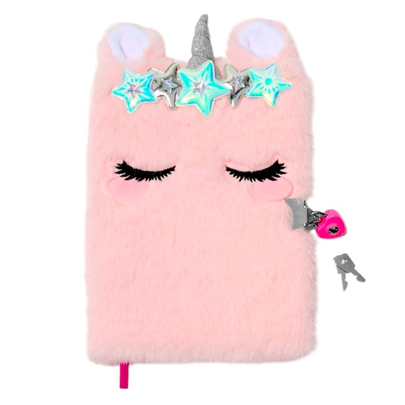 Claire's | Office | Pink Unicorn Star Furry Lock Diary Nwt | Poshmark